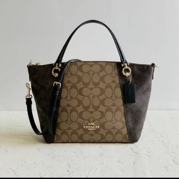 Coach | Bags | Nwt Coach C6838 Kacey Goldkhaki Brown Multi Blocked Signature Canvas Satchel ...